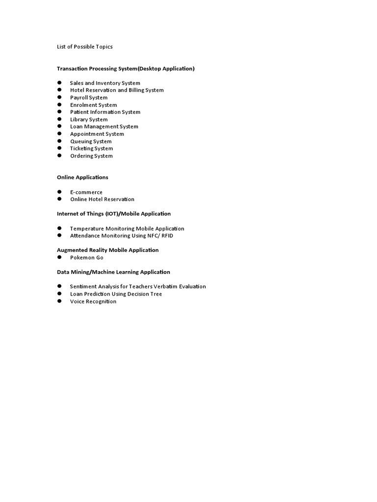 List of Possible Topics | PDF