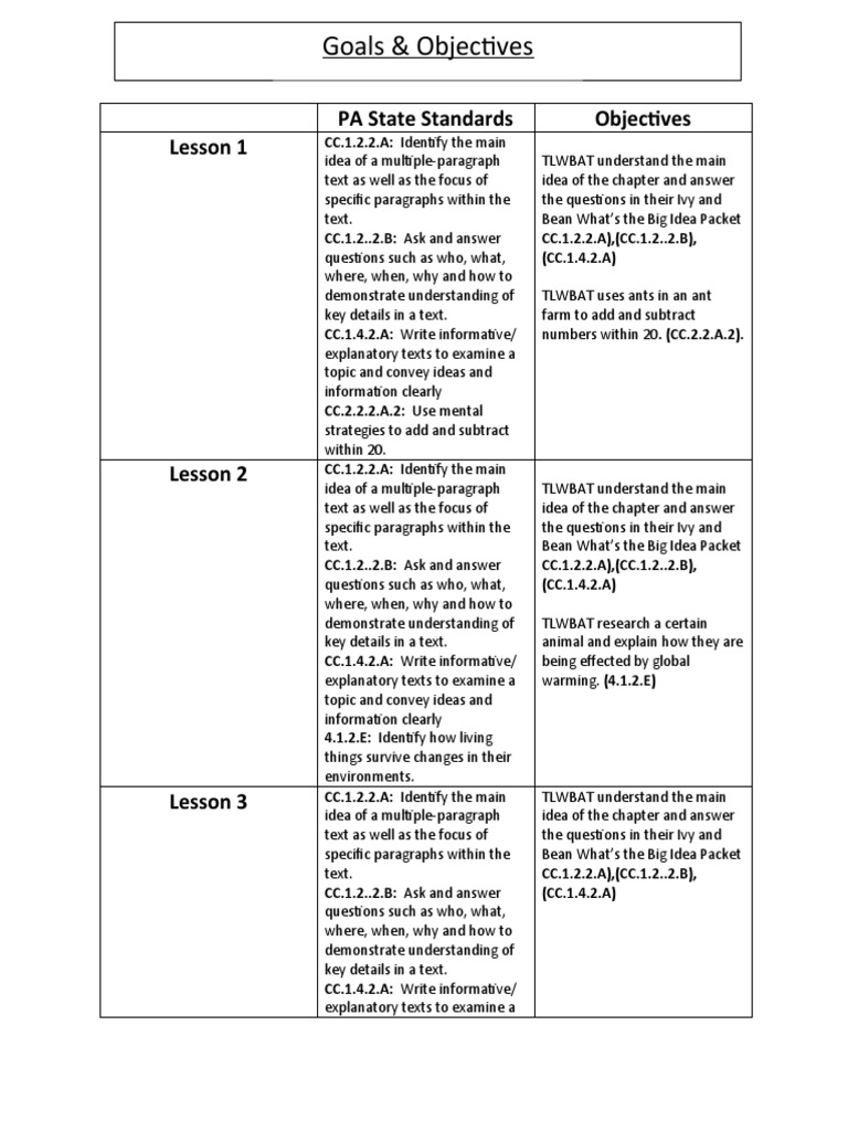 Goals Objectives | PDF | Paragraph | Understanding