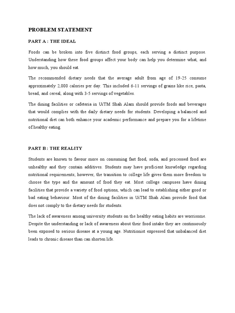 Problem Statement: Part A: The Ideal | PDF | Healthy Diet | Foods