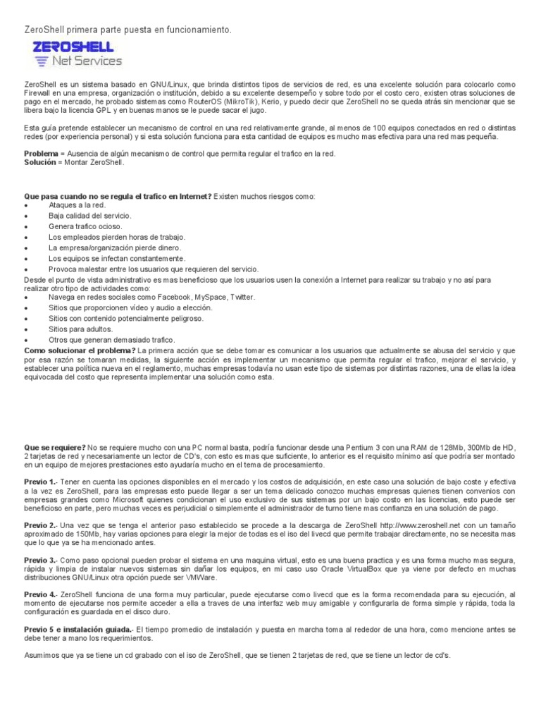 ZeroShell Primera Parte Puesta en Funcionamiento | PDF | Internet ...