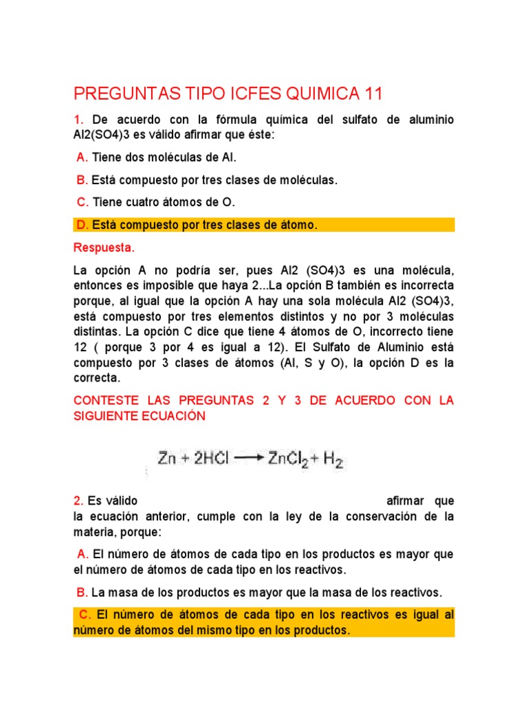 Preguntas Tipo Icfes Quimica 11 | PDF | Electrón | Química