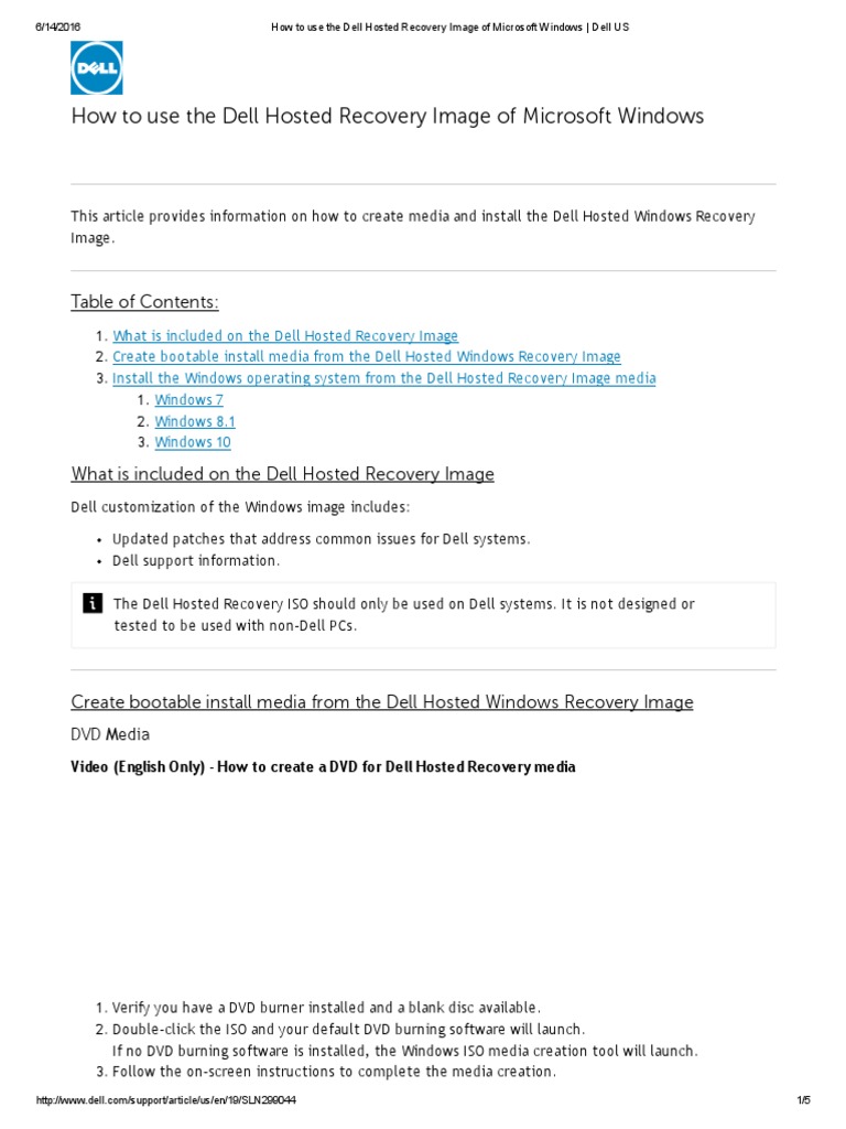 Dell Windows Recovery Image Guide | PDF | Windows 8.1 | Booting