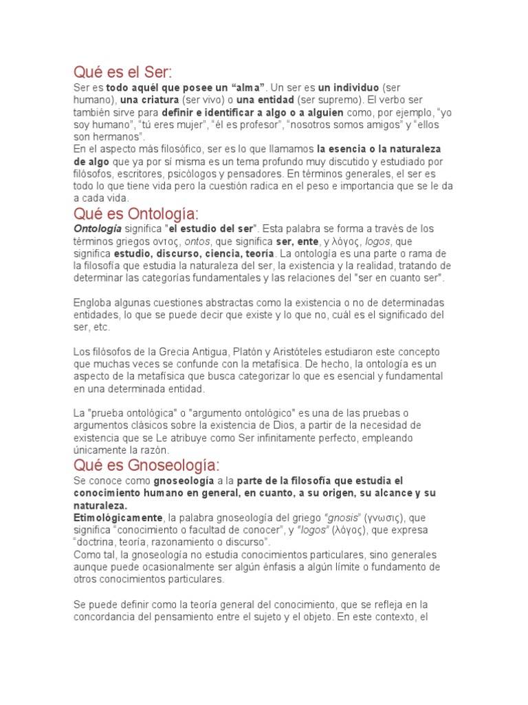 Comprendiendo los conceptos fundamentales del ser y la existencia | PDF ...