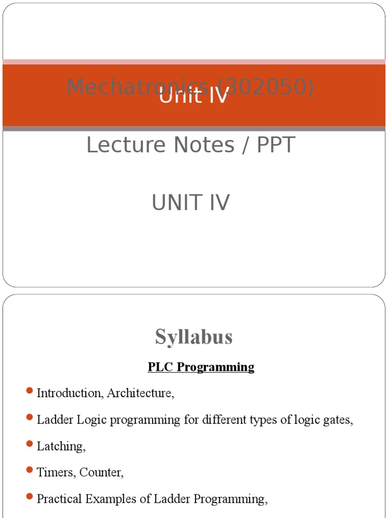 Mechatronics (302050) Lecture Notes / PPT Unit Iv | PDF | Programmable ...