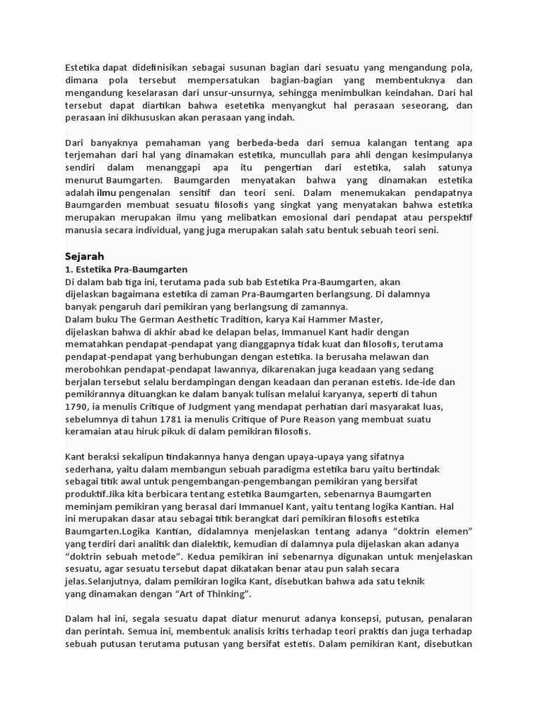 Aesthetica Definition by Baumgarten | PDF