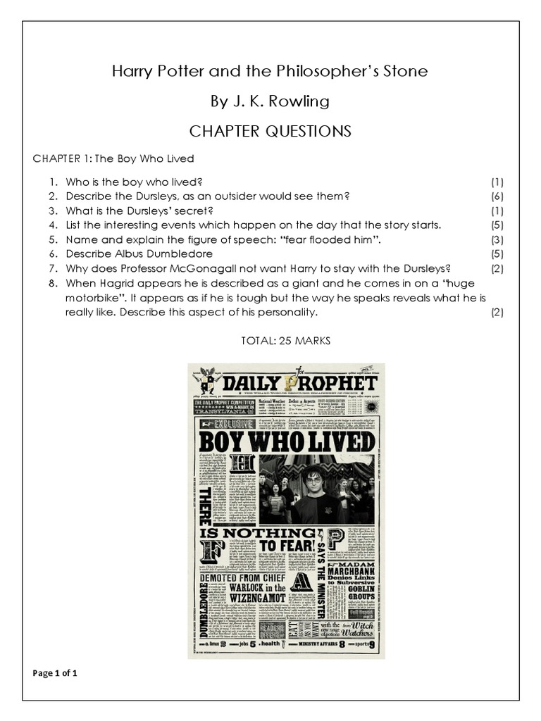 Harry Potter Chapter 1 Quiz | PDF