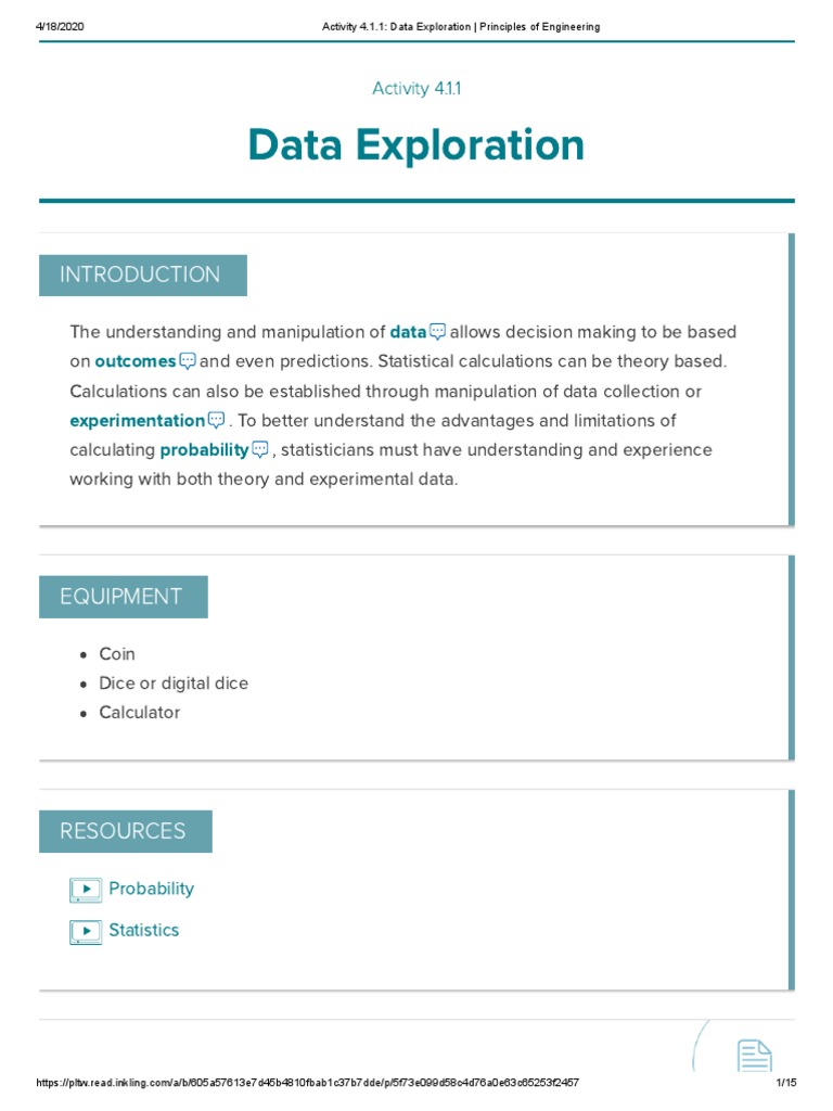 Activity 4.1.1 - Data Exploration - Principles of Engineering | PDF ...