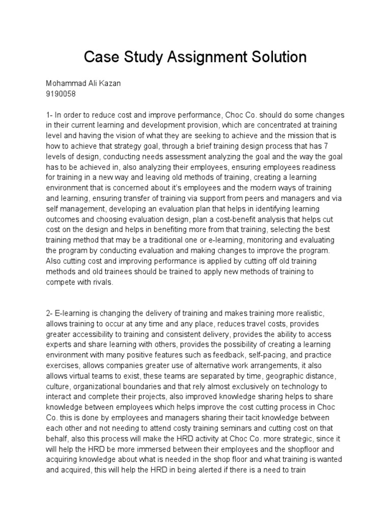 Case Study Assignment Solution | PDF | Educational Technology | Goal