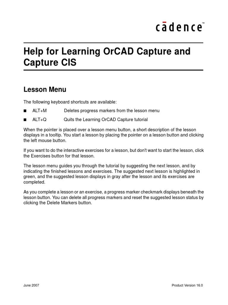 Help For Learning Orcad Capture and Capture Cis: Lesson Menu | PDF