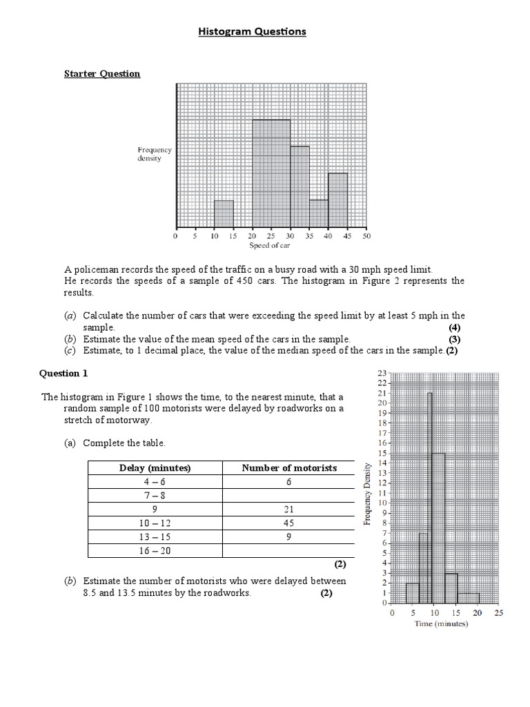 Histogram Questions: Starter Question | Download Free PDF | Speed Limit ...