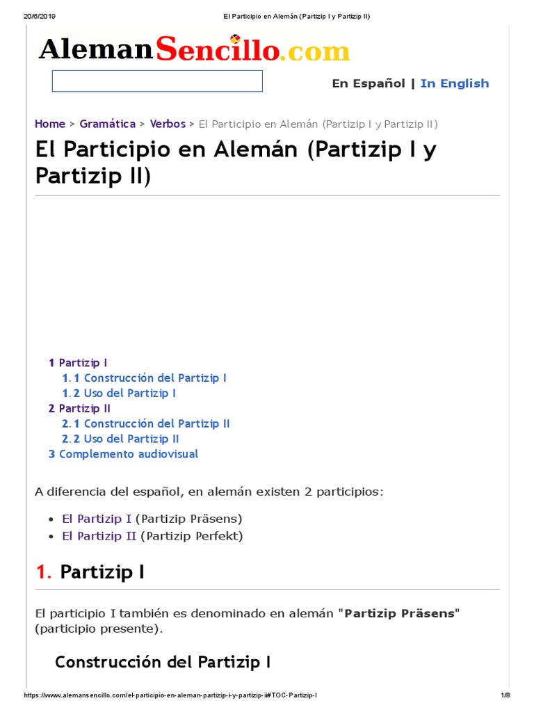 El Participio en Alemán (Partizip I y Partizip II) | PDF | Idioma ...