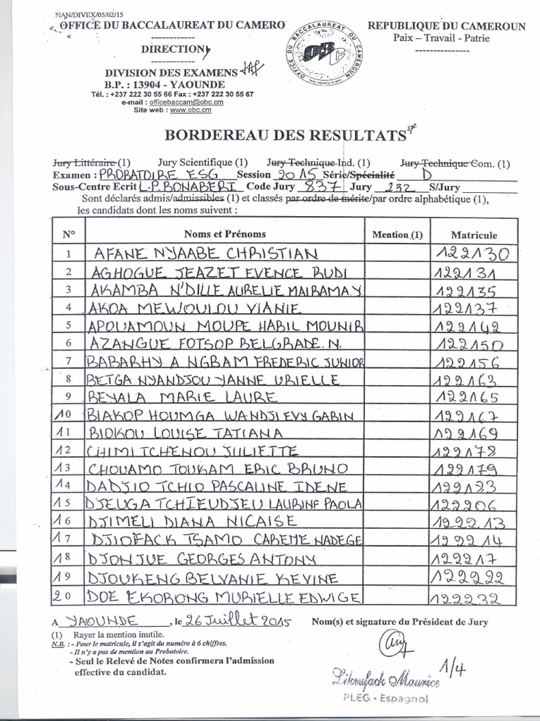 Kamerpower - Admis Au Probatoire ESG D2015 PDF | PDF