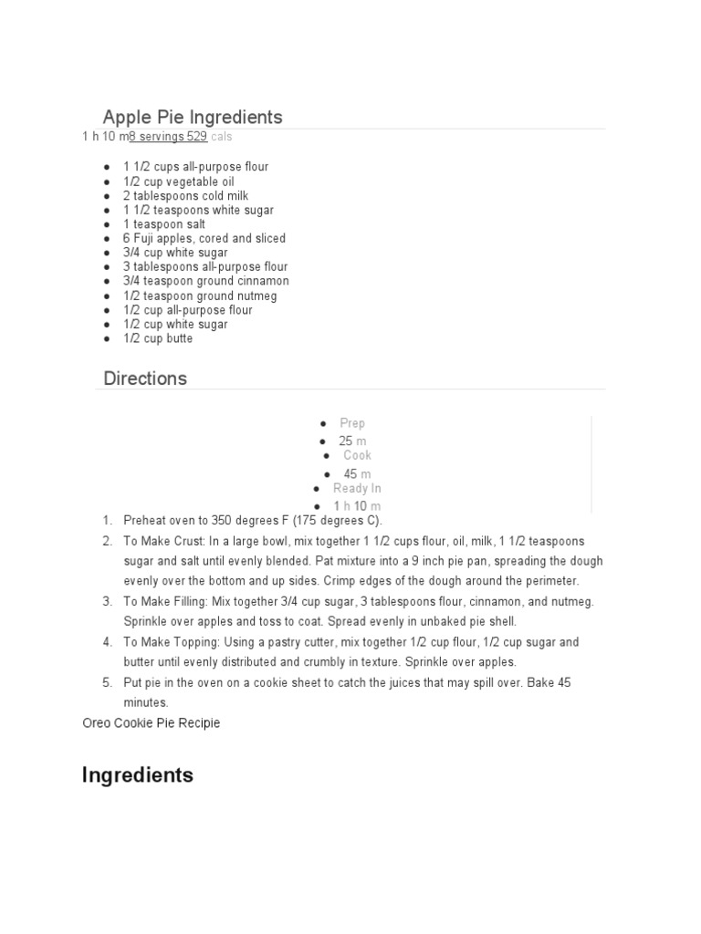 Pie Recipie | PDF | Baking | Baked Goods