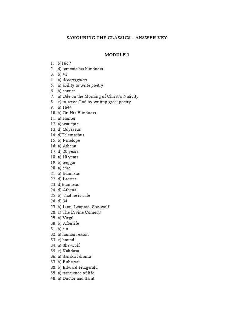 Savouring The Classics - Answer Key | PDF | Characters In Romeo And ...