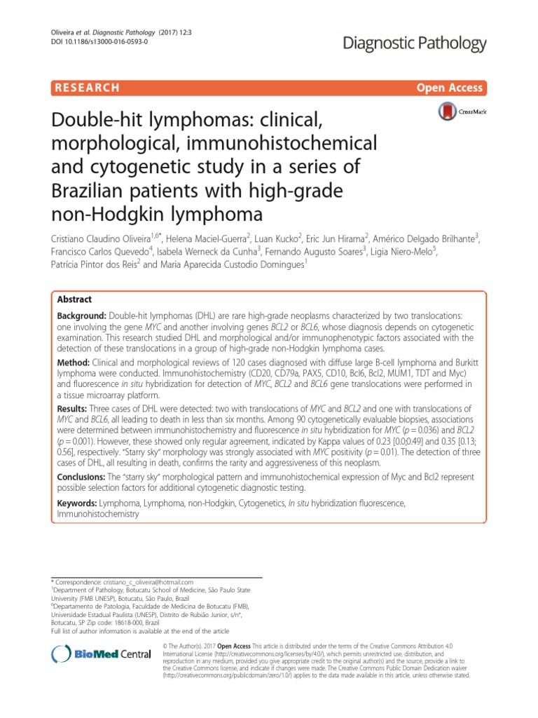 Double Hit Lymphomas Clinical Morphological Immunohistochemical and ...