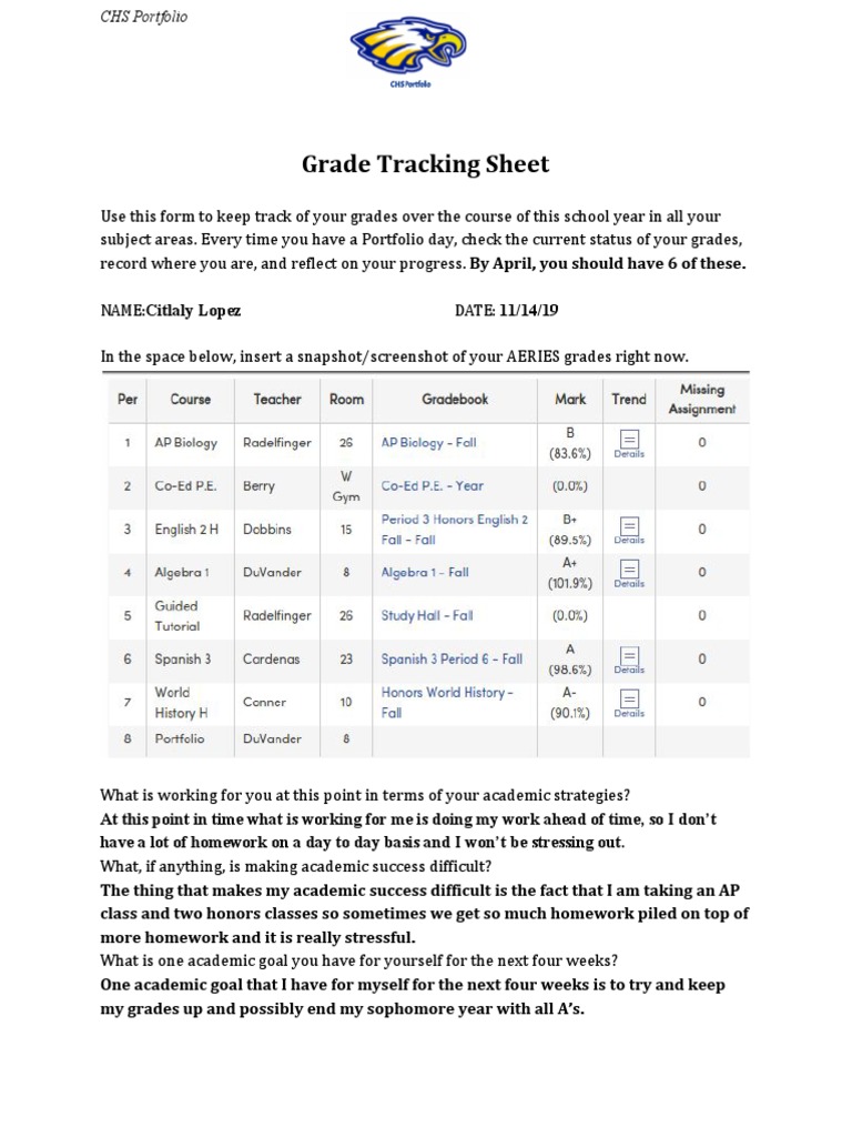 Grade Tracking Sheet 1 | PDF