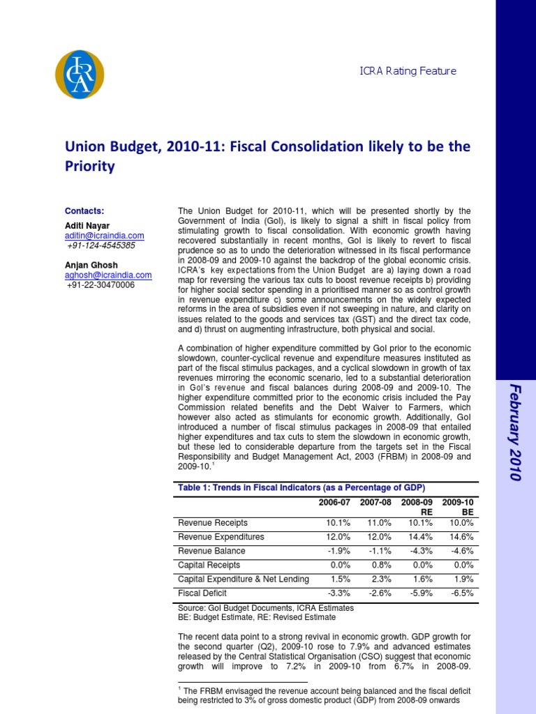 2010 February Union Budget | PDF | Fiscal Policy | Government Budget ...