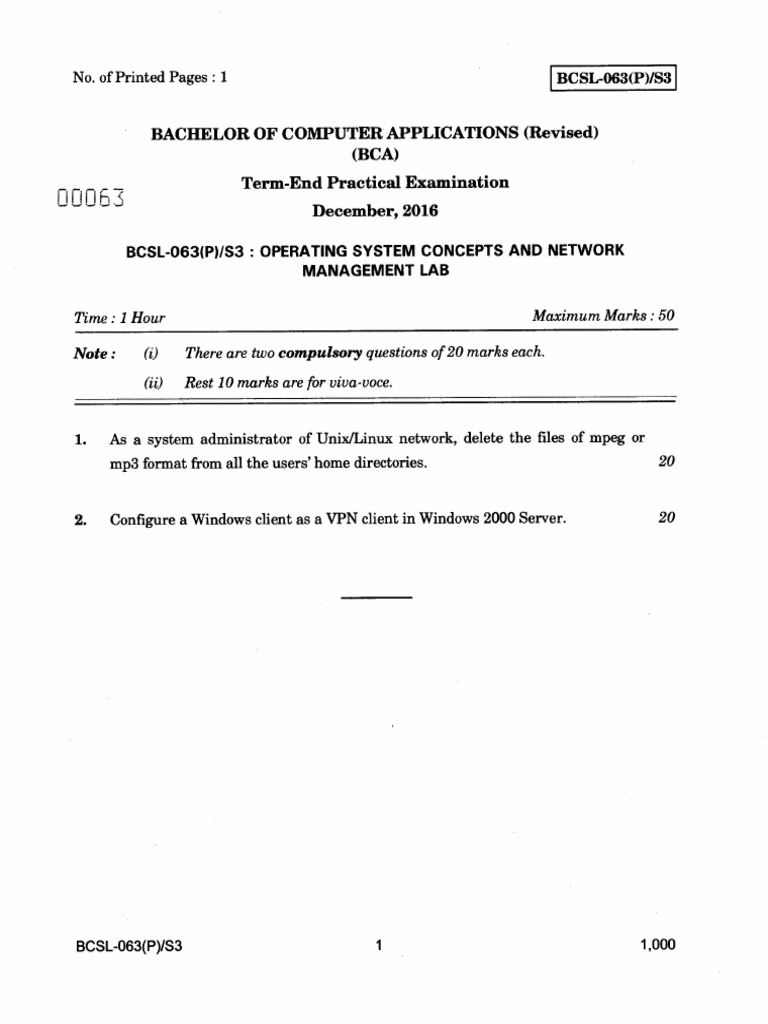 Bachelor of Computer Applications (Revised) (BCA) Term-End Practical ...