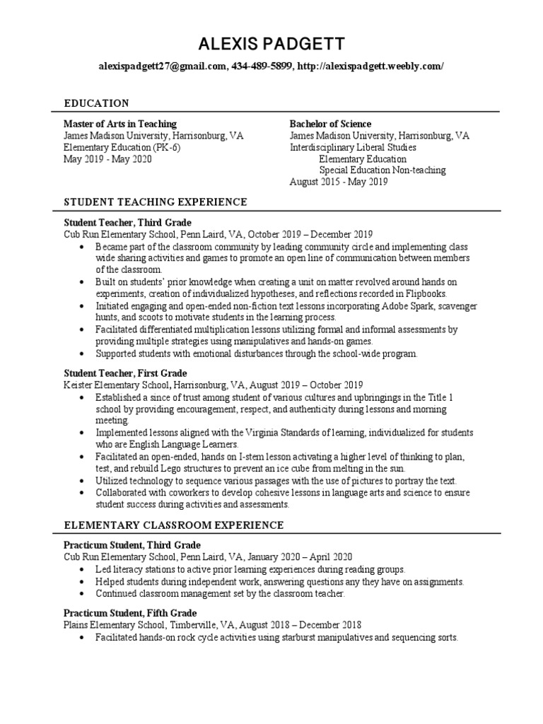 Alexis Padgett Resume 2020 | PDF | Classroom | Schools