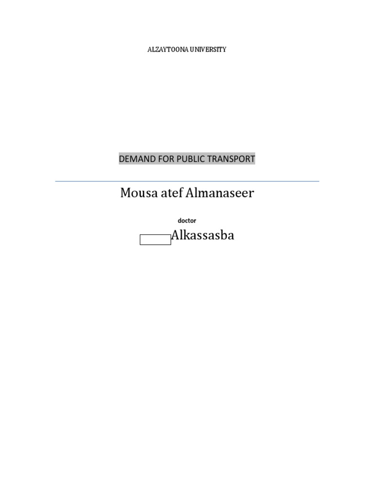 Mousa Atef Almanaseer: Demand For Public Transport | PDF | Public ...