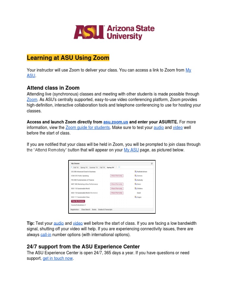 Learning at Asu Using Zoom | PDF | Career & Growth