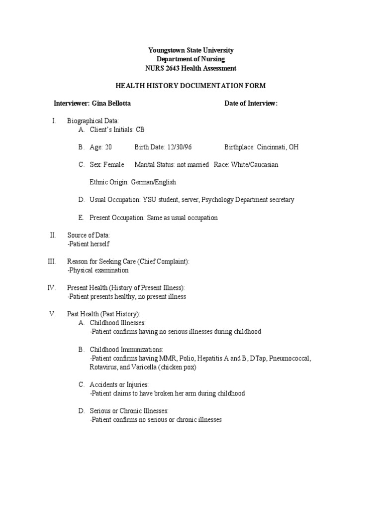 Health History Documentation Form 2017 1 | PDF | Medical Specialties ...