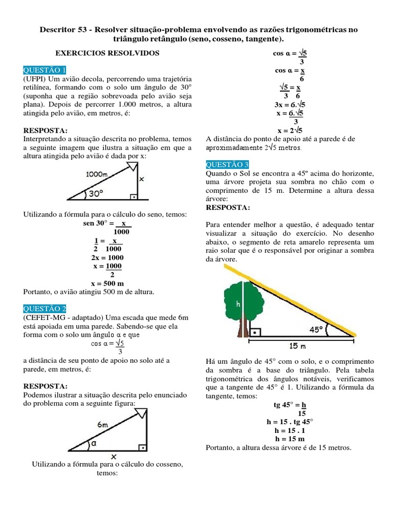 Exercicios Resolvidos | PDF | Trigonometria | Triângulo