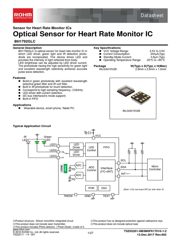 Optical Sensor For Heart Rate Monitor IC: Datasheet | Download Free PDF ...
