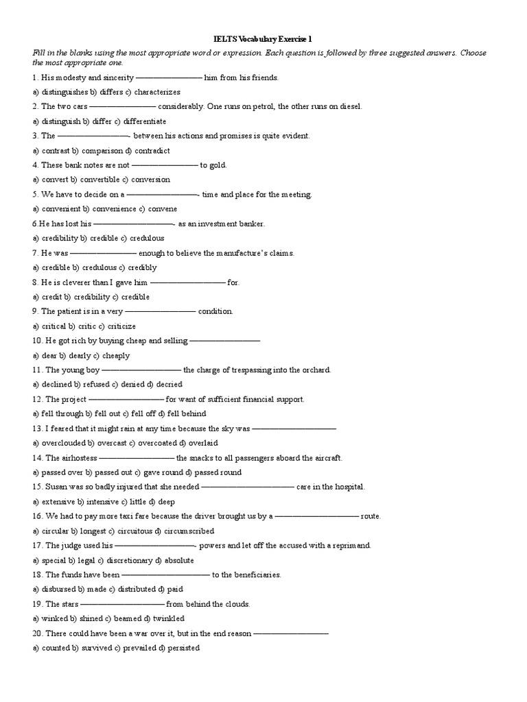 IELTS Vocabulary Practice Quiz | PDF