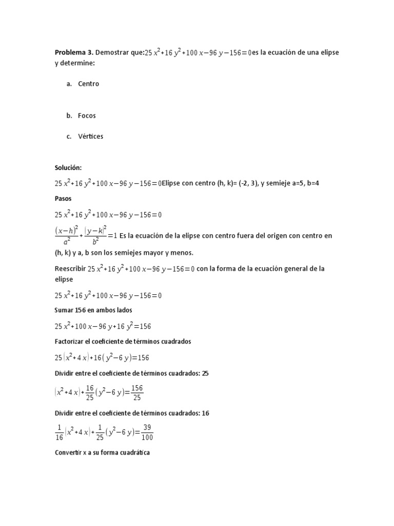 SOLUCIÓN EJERCICIO #3 y 5 | PDF | Elipse | Ecuaciones
