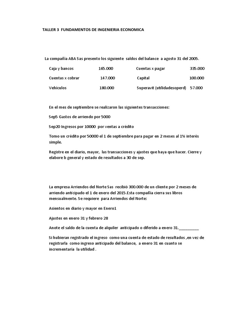 Taller 3 Fundamentos de Ingenieria Economica | PDF