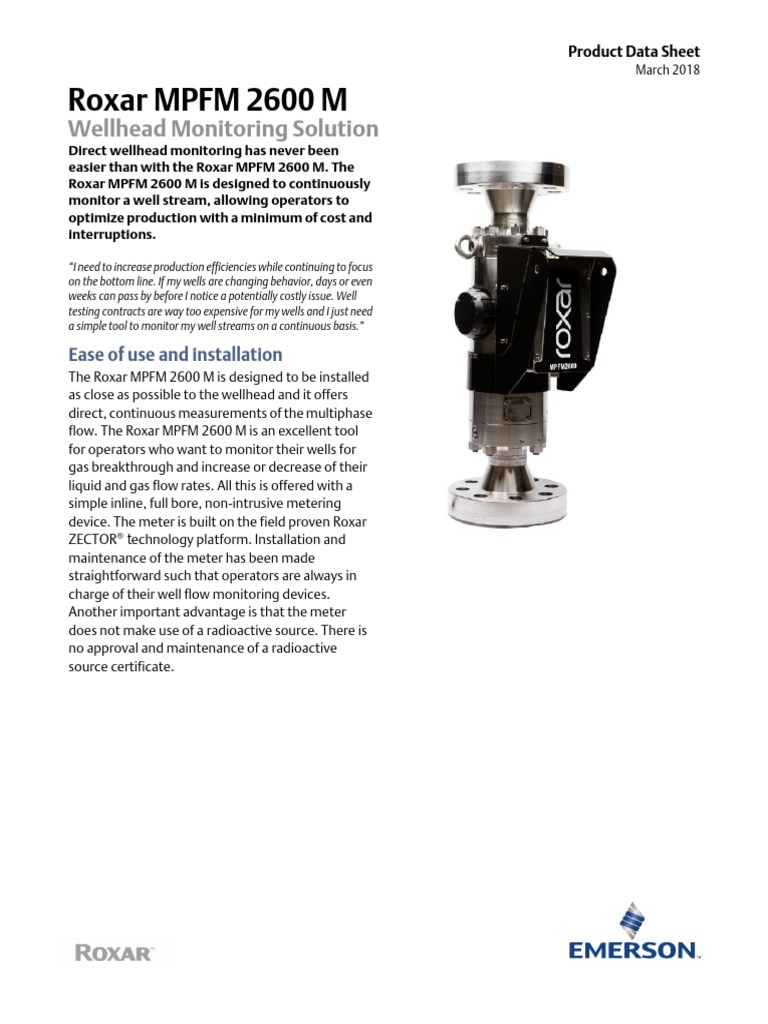 Product Data Sheet MPFM 2600 M Roxar en Us 170810 PDF | PDF | Flow ...