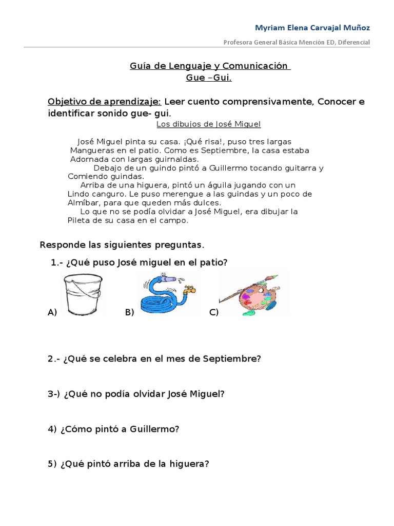 Guía de Lenguaje: Sonidos Gue y Gui | PDF