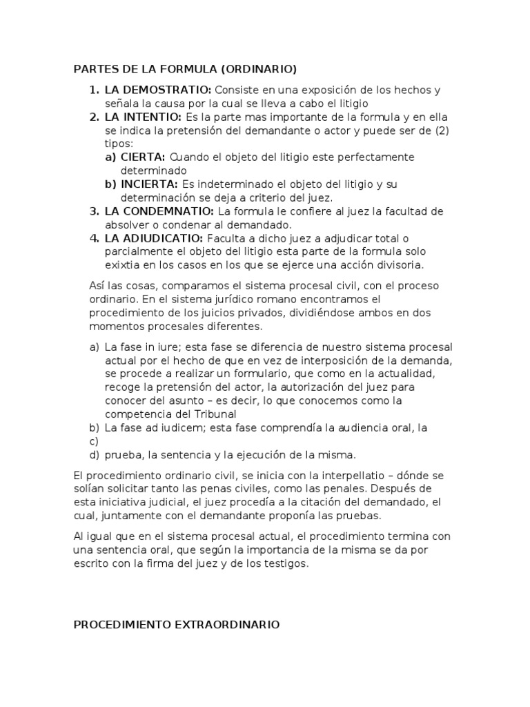Procedimiento Formulario y Procedimiento Ordinario Segun Derecho Romano ...