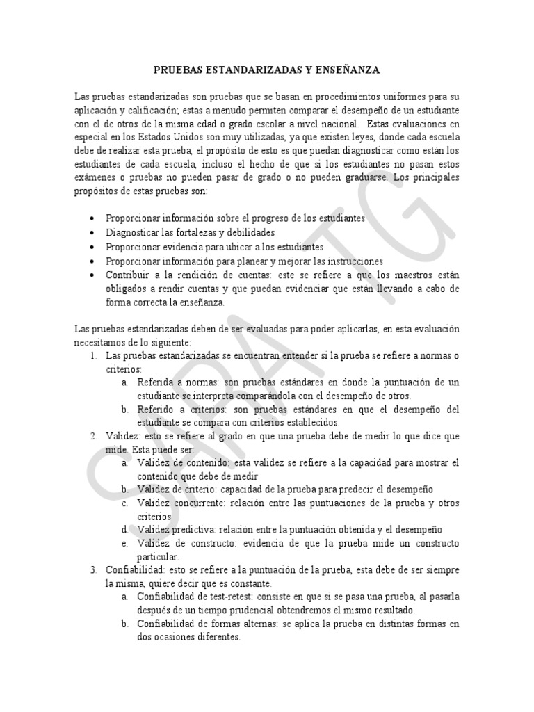 Pruebas Estandarizadas | PDF | Validez (Estadísticas) | Inteligencia