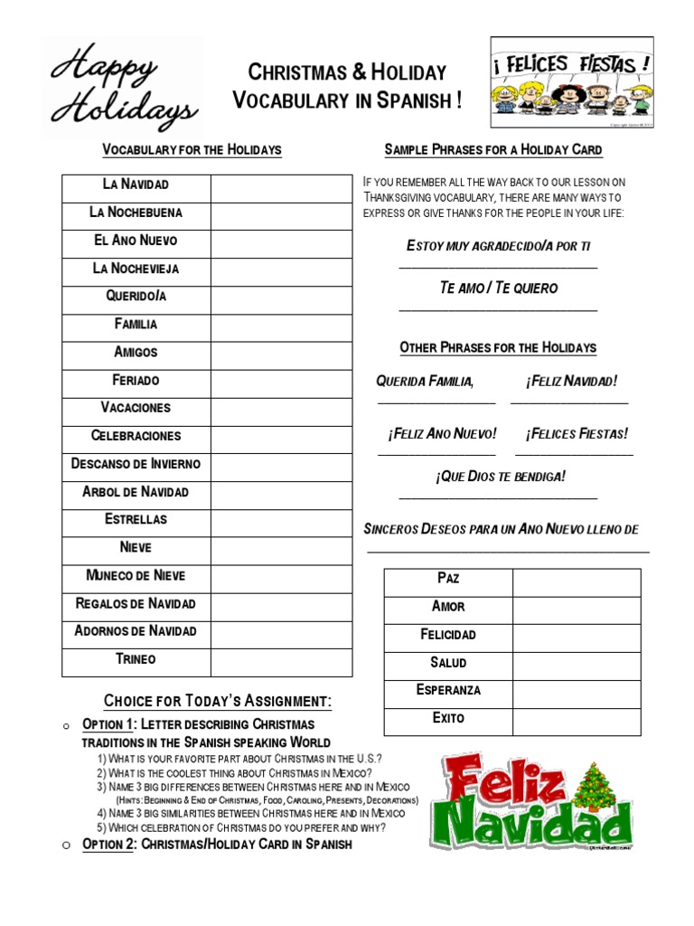 Holiday Vocabulary & Christmas Celebrations in Spanish Speaking World ...