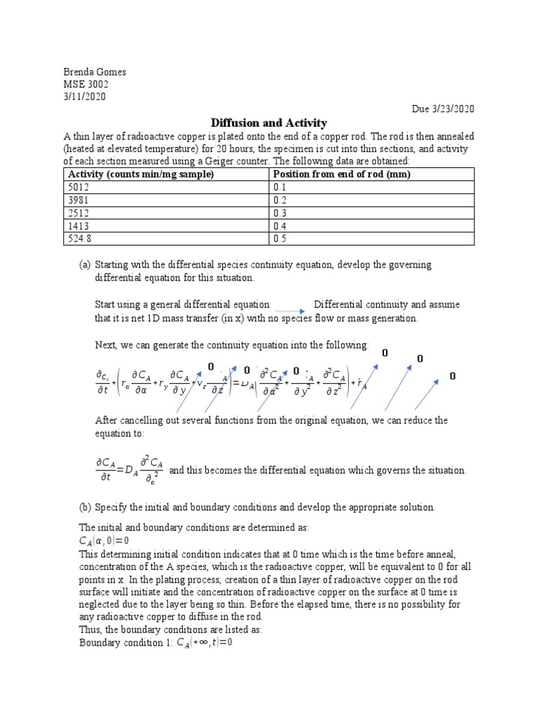 Assignment MSE 3002 - Diffusion and Activity | PDF | Diffusion | Temperature