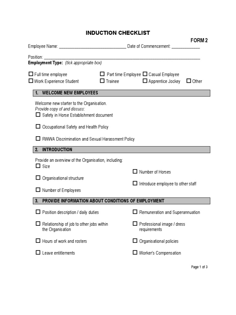 Proforma Induction Checklist | PDF | Employment | Occupational Safety And Health