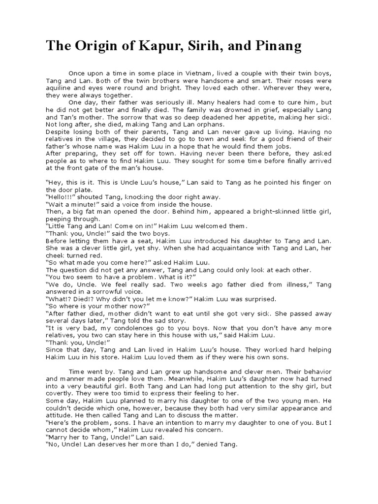 The Origin of Kapur, Sirih, and Pinang | PDF