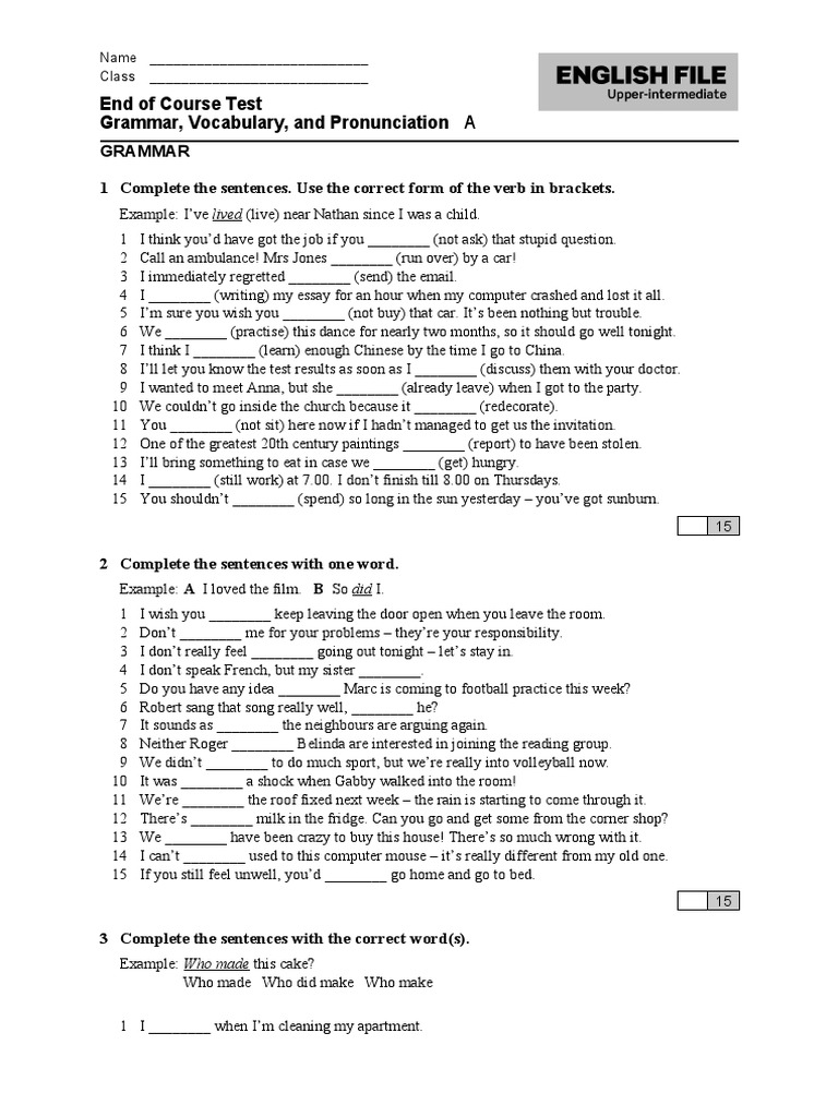 End of Course Test: Upper Intermediate | PDF | Employment | Literacy