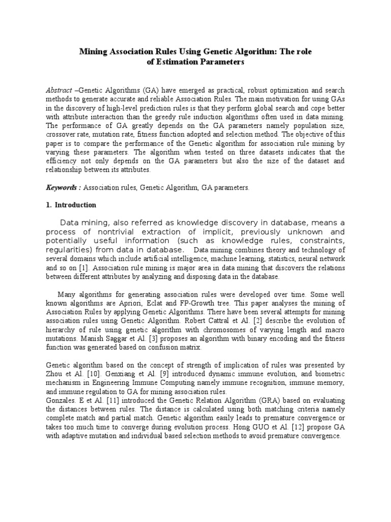Mining Association Rules Using Genetic Algorithm: The Role of Estimation Parameters | PDF ...