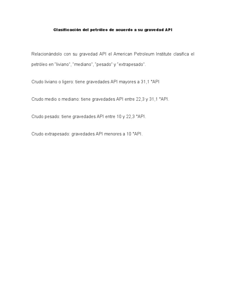 Clasificación del Petróleo por API | PDF