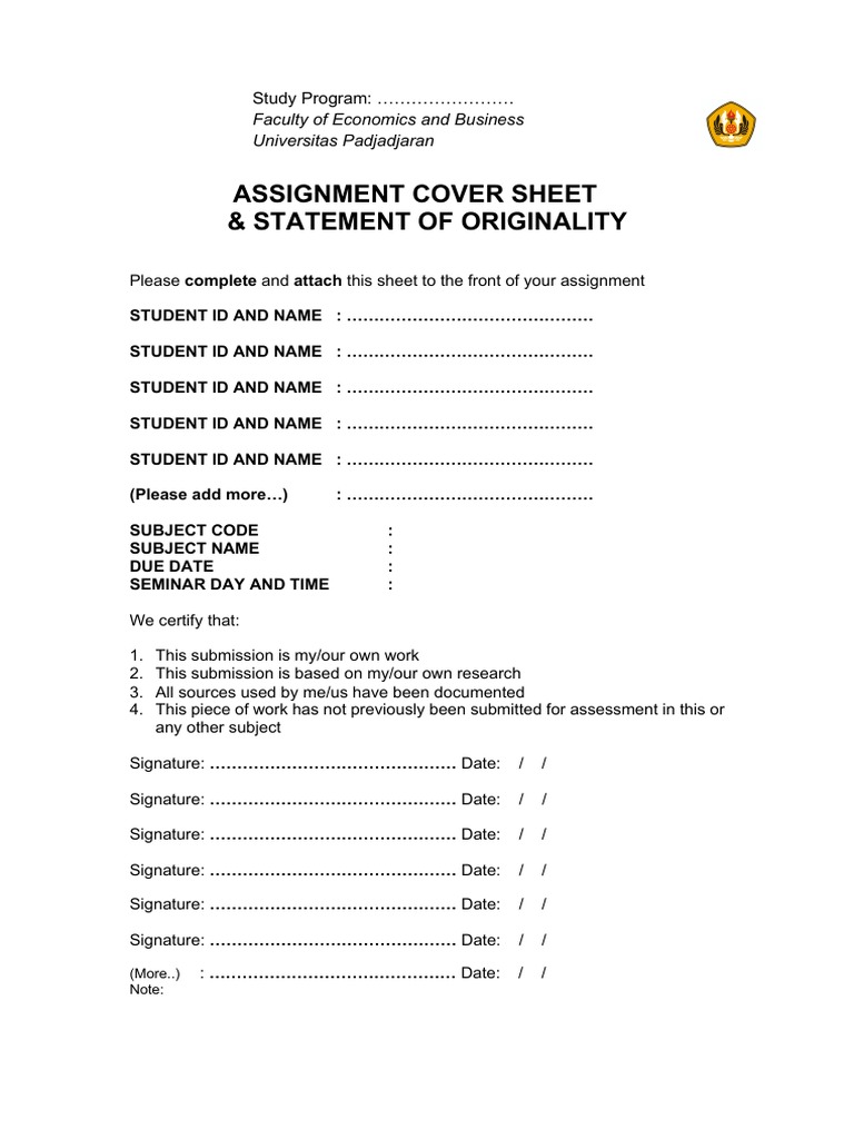 Assignment Cover Sheet Template | PDF | Career & Growth | Art