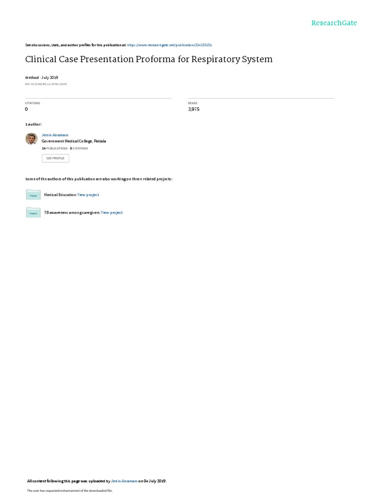 Clinical Case Presentation Proforma For Respiratory System: July 2019 ...