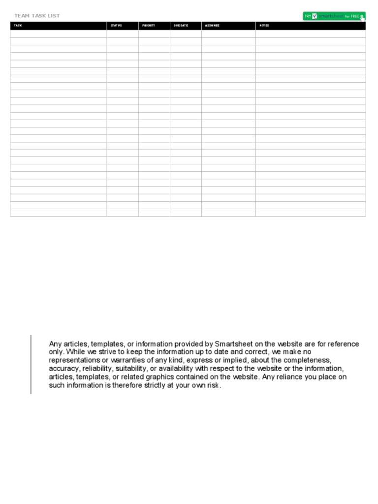 Team Task List Template | PDF