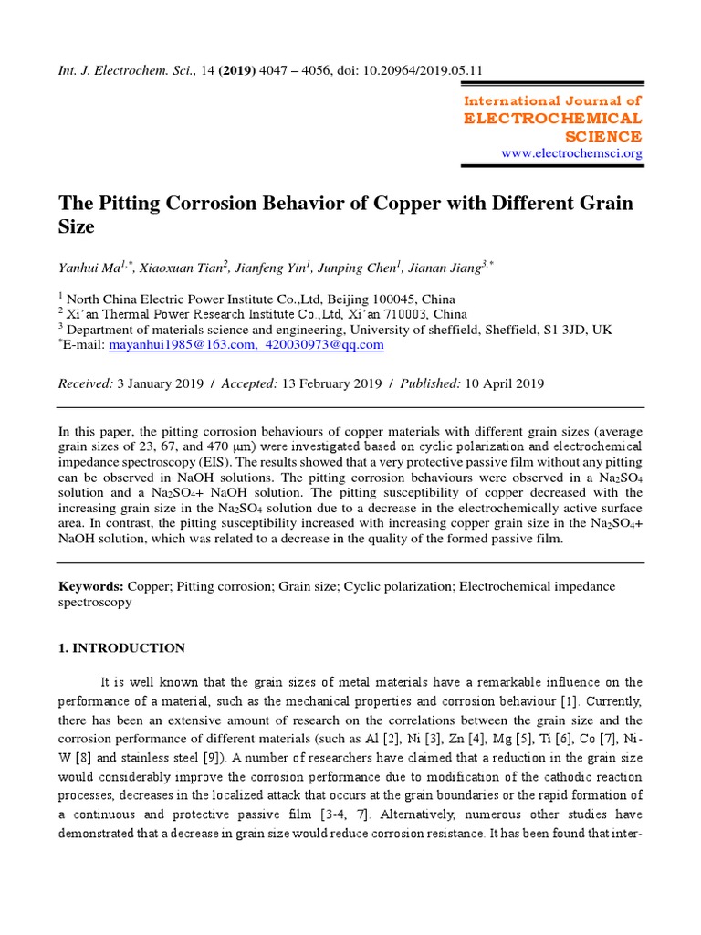 The Pitting Corrosion Behavior of Copper With Different Grain Size ...