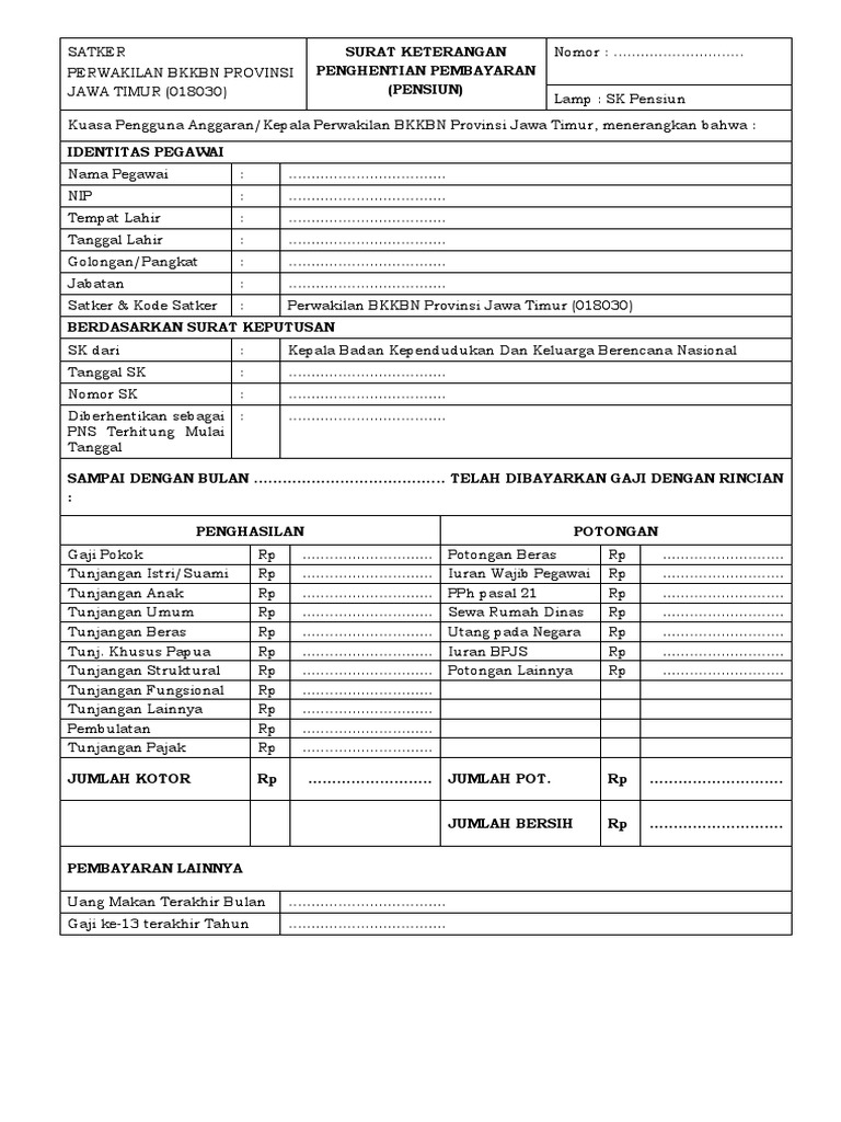 Format SKPP Pensiun PNS | PDF