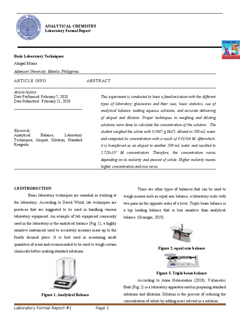 Analytical Chemistry Laboratory Formal Report | PDF | Molar ...
