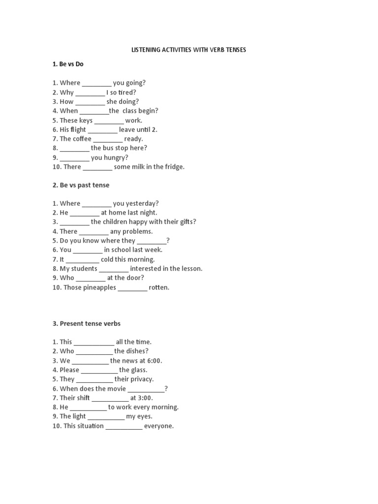 Listening Activities With Verb Tenses | PDF | Grammatical Tense | Languages