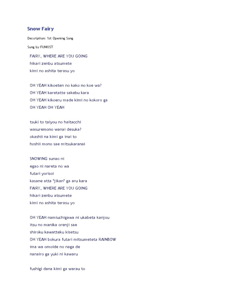 Snow Fairy Lyrics by FUNKIST | PDF | Poetry